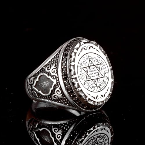 Sterling Silver Islamic Men's Ring - Solomon's Seal Engraved Signet Ring - Handmade Vintage Big Ring