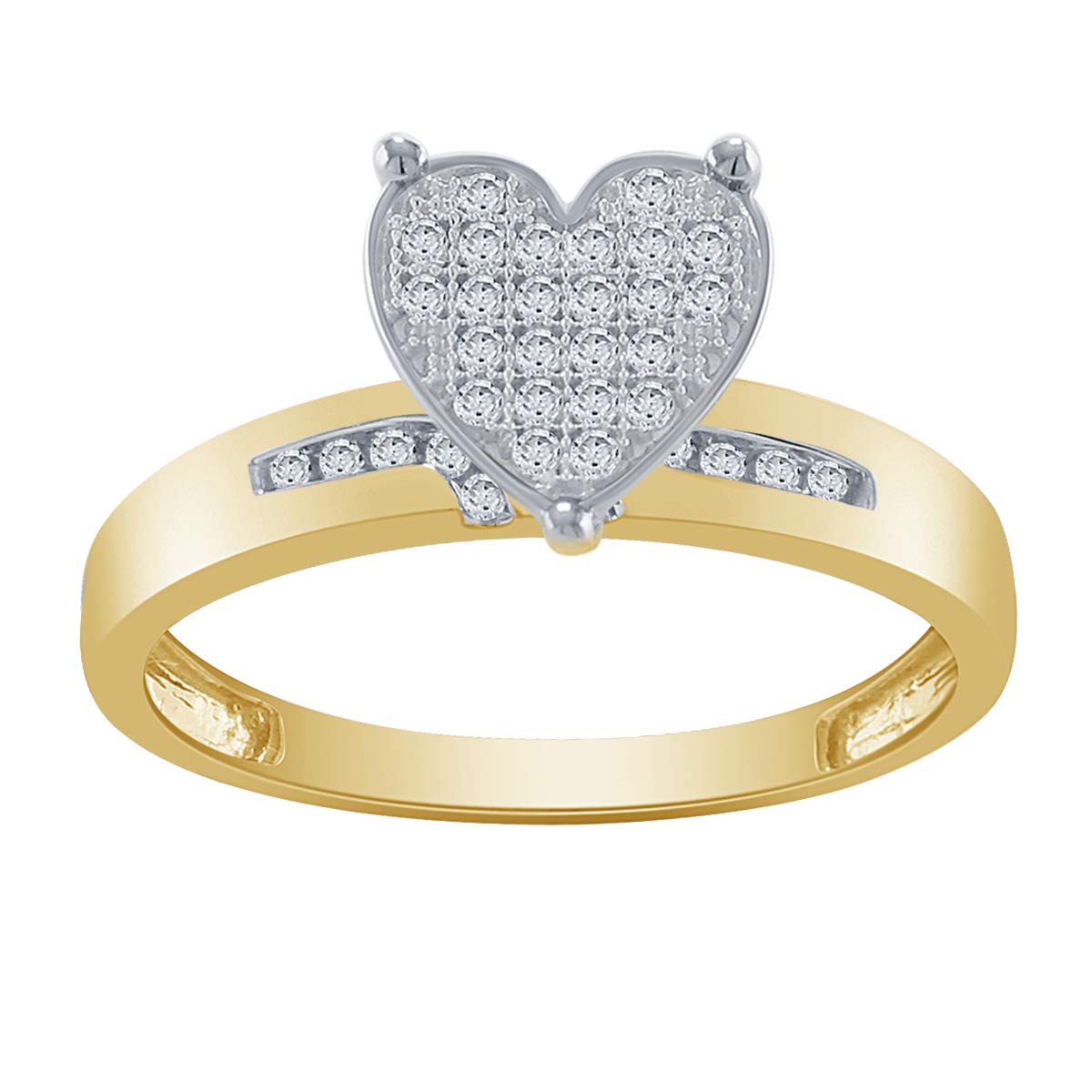 Pretty Jewels 10k Yellow Gold 0.28 Carat (cttw) Round Cut Natural White Diamond Heart Frame Engagement Wedding Trio Ring Set For Him & Her (Diamond Color : H-I, Clarity : I1-I2), Wsize-8.5, Msize-9.5