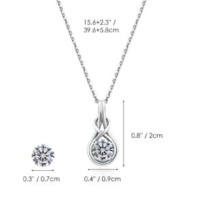 Sterling Silver Moissanite Pendant Necklace:1 Carat Round Cut Moissanite Solitaire Diamond Necklace with White Gold Plated Chain - Trendy Infinity Knot Gem Jewelry for Women