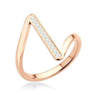 555jewelry elegant stainless steel cz rings for women, high low ring for women, cz rings for women, zig zag rings for women, z rings for ladies, rose gold, size 9