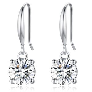 2-4ct moissanite dangle earrings, 4p df color ideal cut simulated diamond 925 sterling silver earrings for women with certificate of authenticity (4ct)