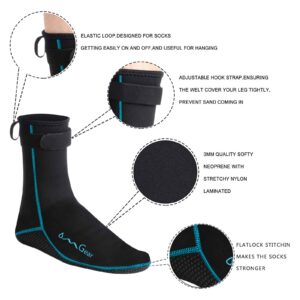 OMGear Water Socks Neoprene Socks Beach Booties Shoes 3mm Glued Blind Stitched Anti-Slip Wetsuit Boots Fin Swim Socks (3mm High Cut/Aqua,2XL(men 11-12,women12-13))