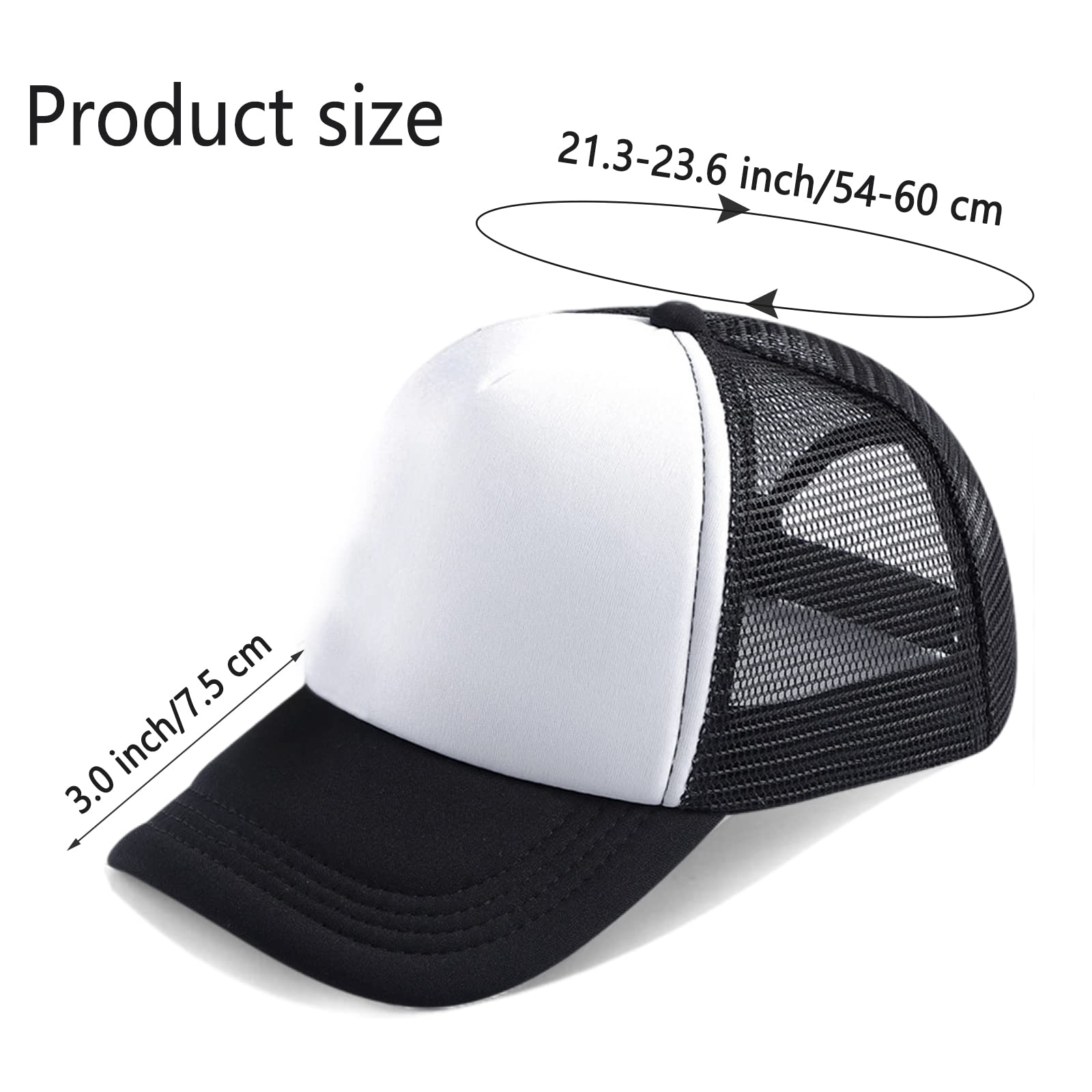 Ultrafun 12 Pack Trucker Hat Summer Mesh Sublimation Blank Hats Adjustable Snapback Baseball Hats for Men Women (12Pack-Black White)