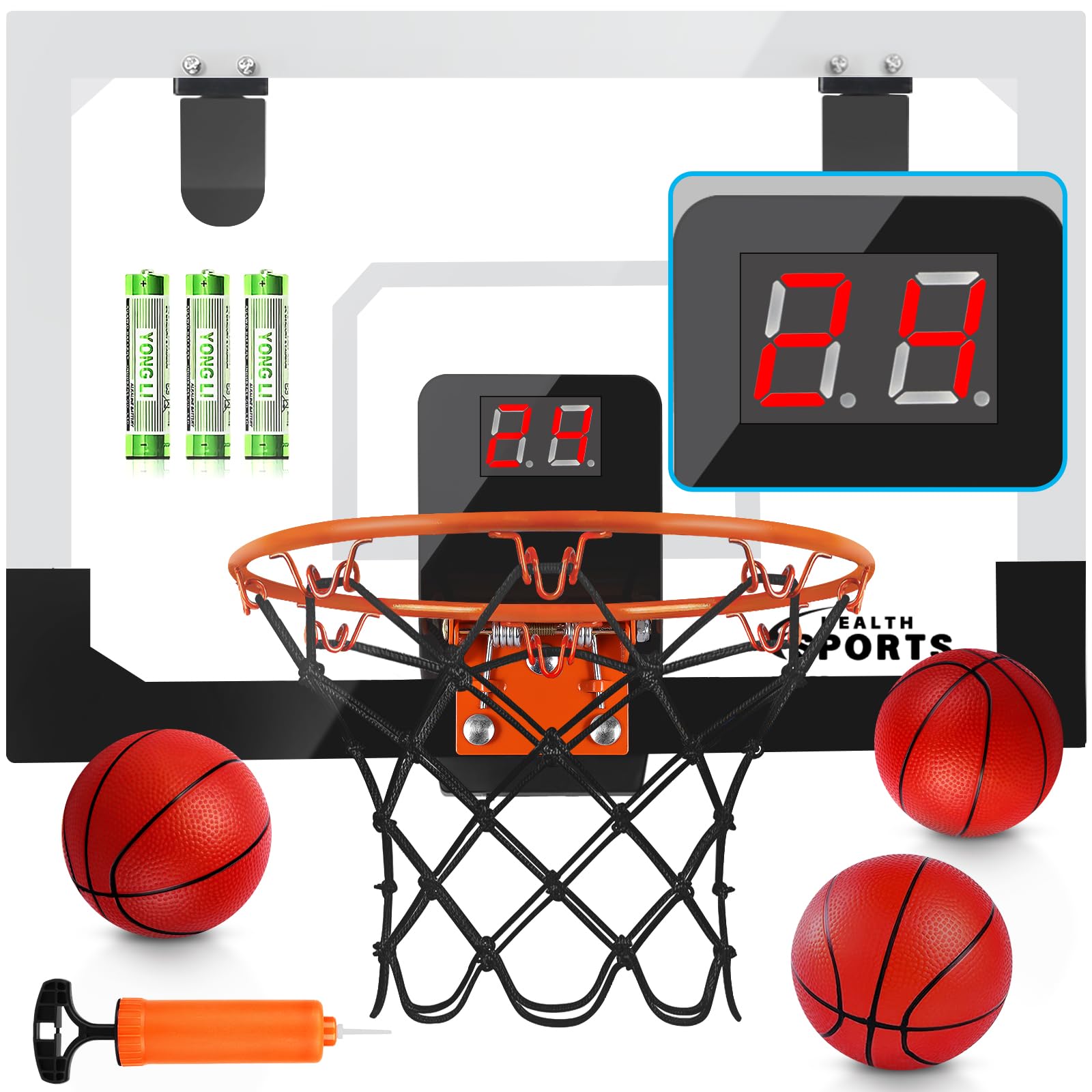 Jugana Over The Door Basketball Hoop with Electronic Scoreboard Indoor Basketball Hoop for Kids and Adults Bedroom Basketball Hoop Office Mini Hoop