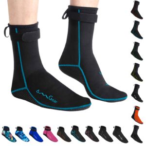 omgear water socks neoprene socks beach booties shoes 3mm glued blind stitched anti-slip wetsuit boots fin swim socks (3mm high cut/aqua,2xl(men 11-12,women12-13))