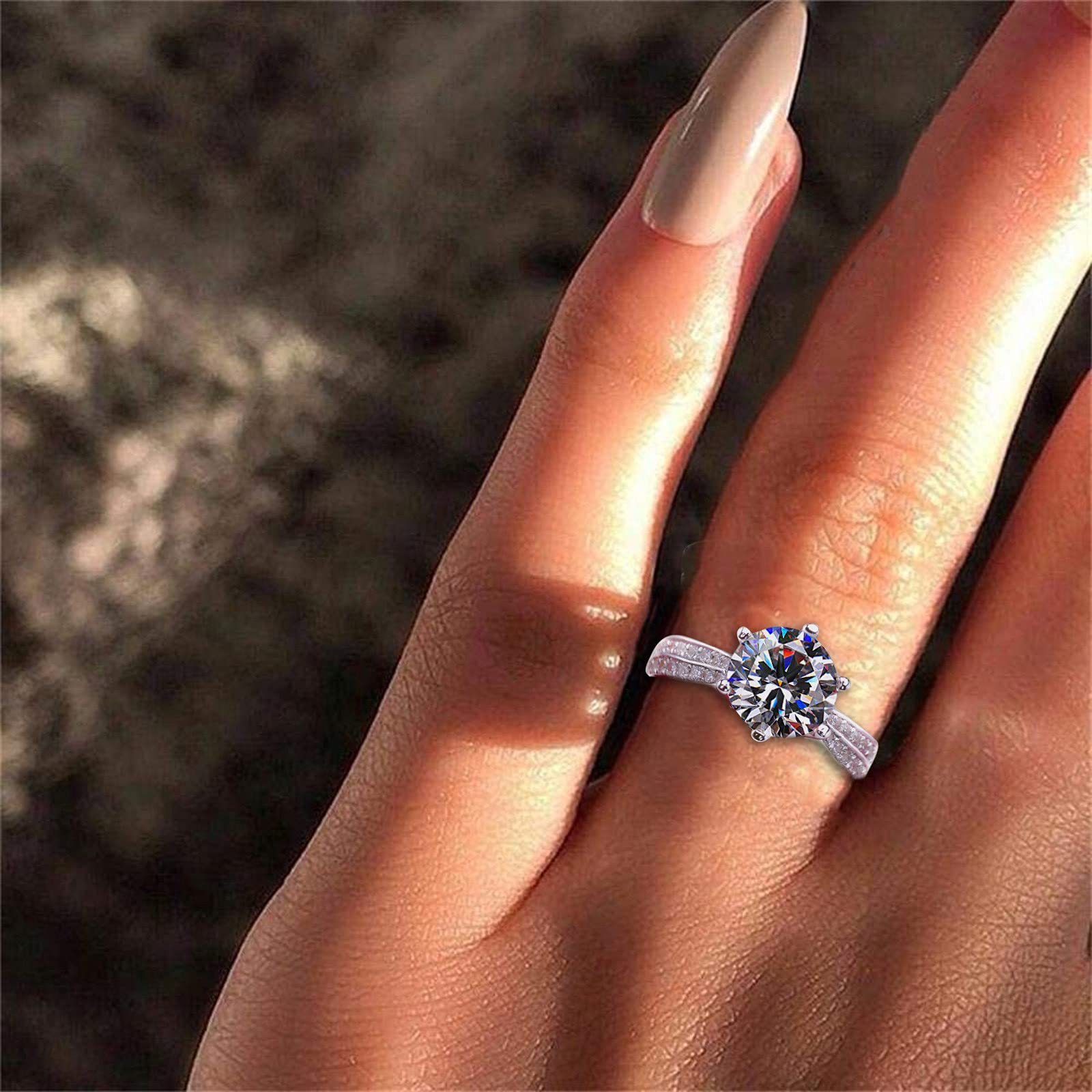 Wedding Band Ring for Women with Cubic Zirconia Engagement Promise Bridal Band Fashion Cute Plated Ring Set Engagement Promise Rings Anniversary Gift Jewelry size 5-10 (White, 7)