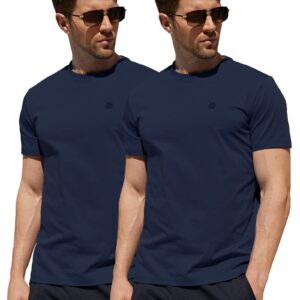 2 Pack Men's Performance T-Shirt Wrinkle-Resistant Quick Dry Short Sleeve Moisture Wicking UPF 50+ Sun Protection Athletic(2 Dark Blue,XXL)