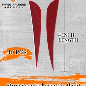 THREE ARCHERS 40 PK Arrow Feather Fletching 4” Nature Turkey Feather for Archery DIY Arrows (red)