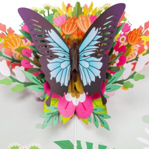 paper love 3d spring butterfly pop up card, gift for birthday, wedding, anniversary, thank you, get well, all occasion or just because - 5" x 7" cover - includes envelope and note tag