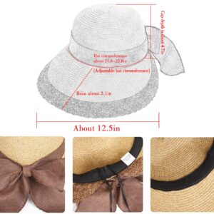 Straw Sun Hats for Women Beach Summer Wide Brim Adjustable Lightweight Foldable/Packable Travel with Uv Upf50 Protection Khaki