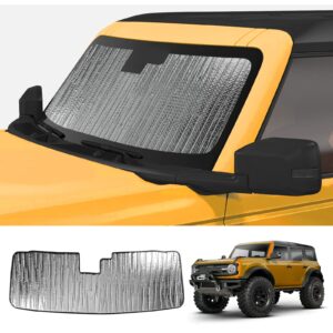 mabett windshield sun shade for ford bronco accessories 2021 2022 2023, insulated and sun protection by sun visor for bronco 2/4-door (silver)