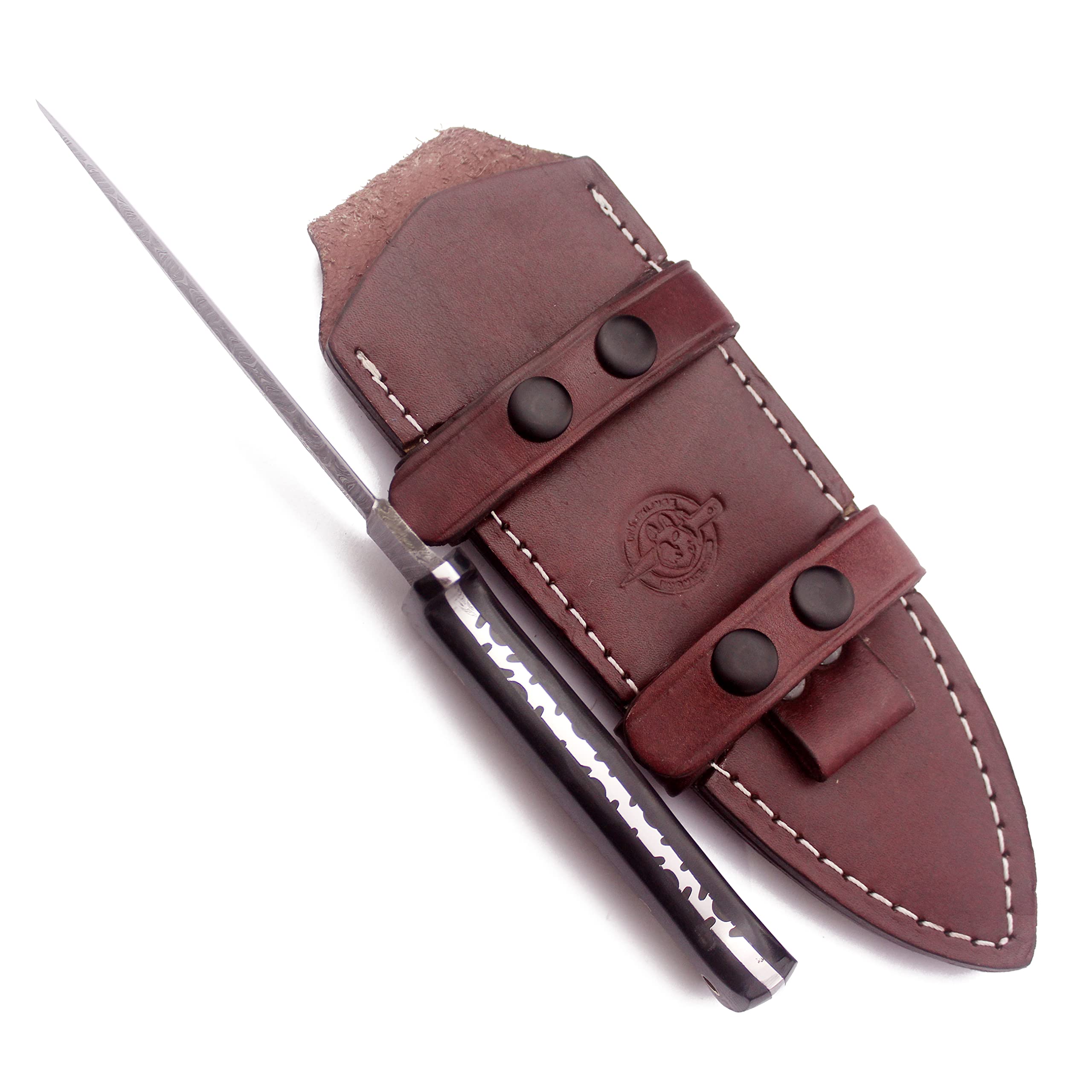 WolfKlinge Handmade Damascus Steel Dagger – Ideal for EDC, Hunting, Survival, Camping, and Fishing. Features a Fixed Spear Point Blade, Full Tang Micarta Handle, and Cowhide Leather Sheath-DCX22-59