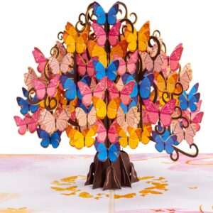 paper love butterfly tree 3d pop up card, gift for birthday, wedding, anniversary, thank you, get well, all occasion or just because - 5" x 7" cover - includes envelope and note tag