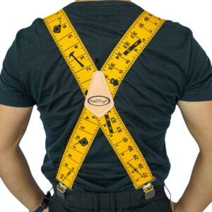 melo tough men's suspenders fully elastic 2 inch wide x back heavy duty tradesperson's pants suspender with leather patch (yellow)