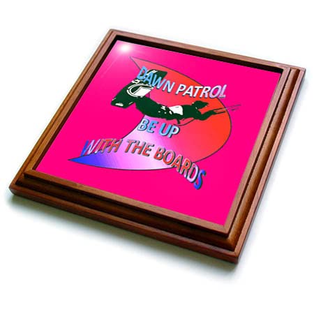 8x8 Trivet with 6x6 Ceramic Tile - Kitesurfer Action Extreme Sport Red and Pink Art Vector Art - Kitesurfing