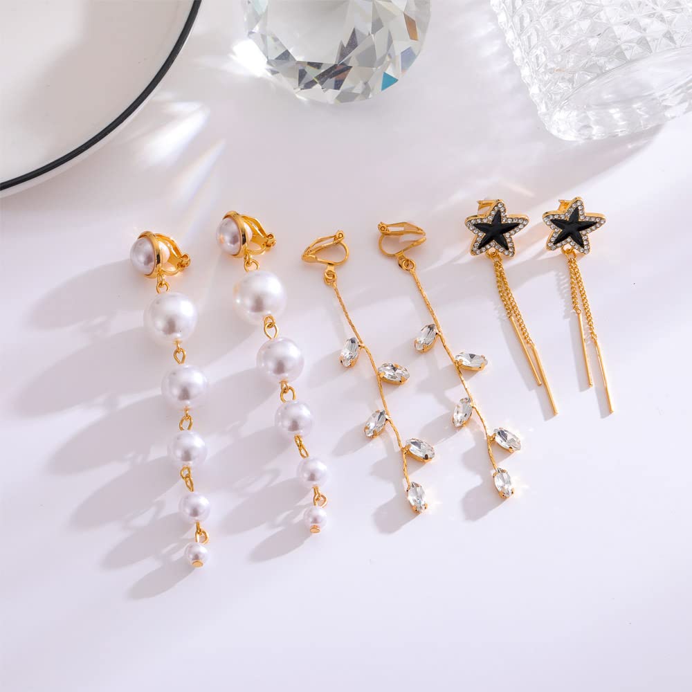 Jannisa 15 Pairs Gold Clip on Earrings Set for Women Teens CZ Simulated Pearl Clip on Earrings for Women Hypoallergenic Non Pierced Earrings Jewelry Gift