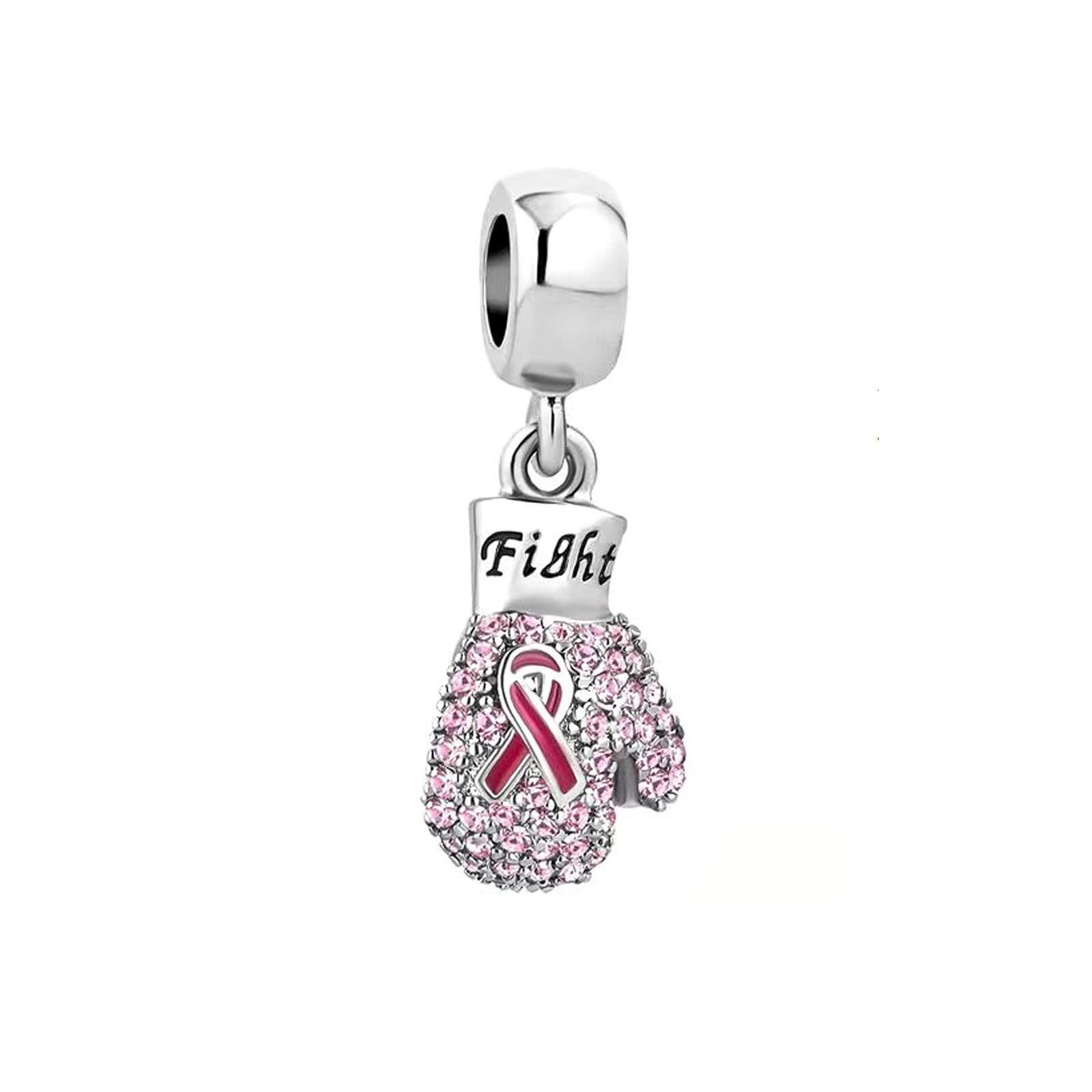 KunBead Women Fight Breast Cancer Boxing Gloves Dangle Charm Compatible with Pandora Bracelets