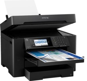 epson workforce pro wf-78 series wireless all-in-one inkjet printer, wide-format printing up to 13" x 19", auto duplex print, copy scan fax, two 250-sheet trays, 50-sheet adf