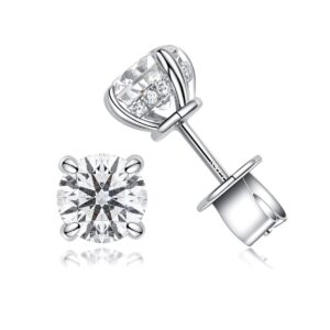 bo.dream 2 cttw round cut 6.5mm cubic zirconia stud earrings for women faux diamond 18k white gold plated sterling silver