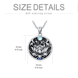 PROESS Lotus Evil Eye Necklace Sterling Silver Evil Eye Pendant Spiritual Protection Charm Moonstone Jewelry Moon Necklace for Women Men