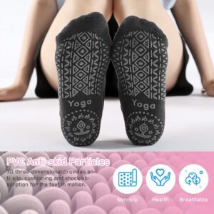 Luckit Yoga Socks with Grips for Women Non Slip Grip Socks Pilates Socks Fitness Socks Anti-Skid Socks for Yoga, Size 5~10 (6 Pairs- Black/Gray)