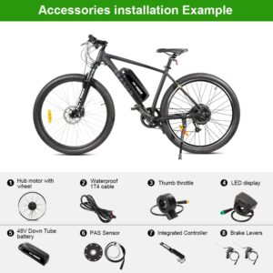 Yose Power Waterproof 500W 26 Inch Ebike Conversion Kit with 48V 13Ah Battery for Freewheel 26" Electric Bike Rear Wheel, Electric Bicycle Hub Motor Kit, LED Display, Installation Tool