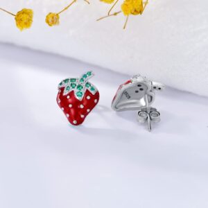 SHUSUKUE Strawberry Earrings Sterling Silver Strawberry Stud Earrings Hypoallergenic Earrings Jewelry Gifts for Women