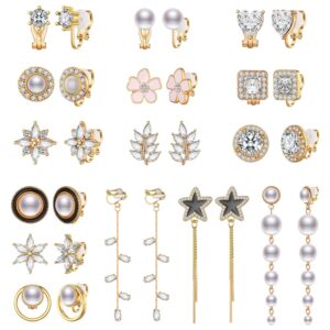 jannisa 15 pairs gold clip on earrings set for women teens cz simulated pearl clip on earrings for women hypoallergenic non pierced earrings jewelry gift