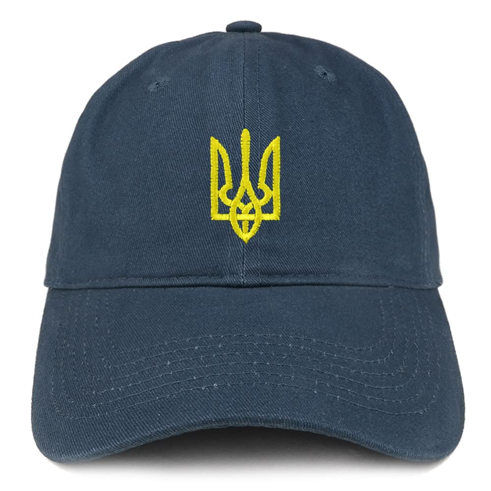 Trendy Apparel Shop Ukrainian National Symbol Embroidered Low Profile Soft Cotton Baseball Cap - Navy