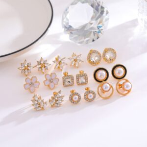 Jannisa 15 Pairs Gold Clip on Earrings Set for Women Teens CZ Simulated Pearl Clip on Earrings for Women Hypoallergenic Non Pierced Earrings Jewelry Gift