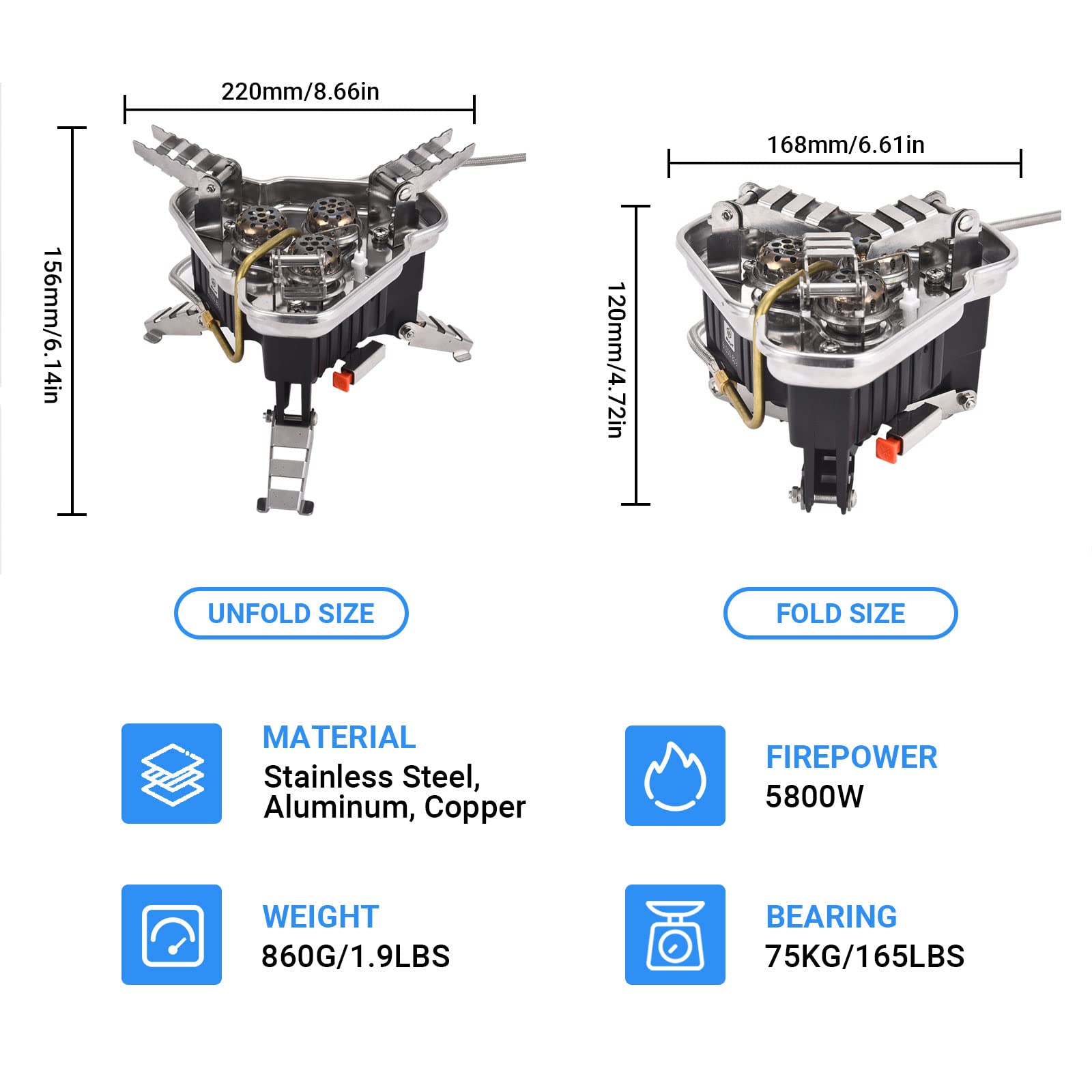 Bulin Camping Stove 5800W Adjustable Ultralight Backpacking Gas Stove Windproof Camp Portable Propane Stove Burner for Camping Hiking Backpacking Outdoor