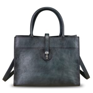 genuine leather top handle handbag purse for women vintage over the shoulder bag handmade crossbody satchel tote (grey)