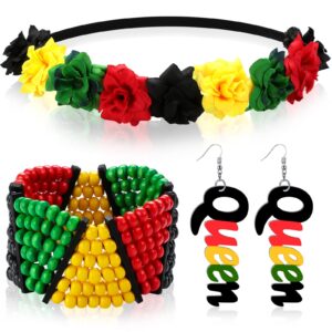 hanaive 3 pcs jamaica african jewelry sets for women wood dangle earrings jamaican bracelets stretchy headband accessories for kids girls