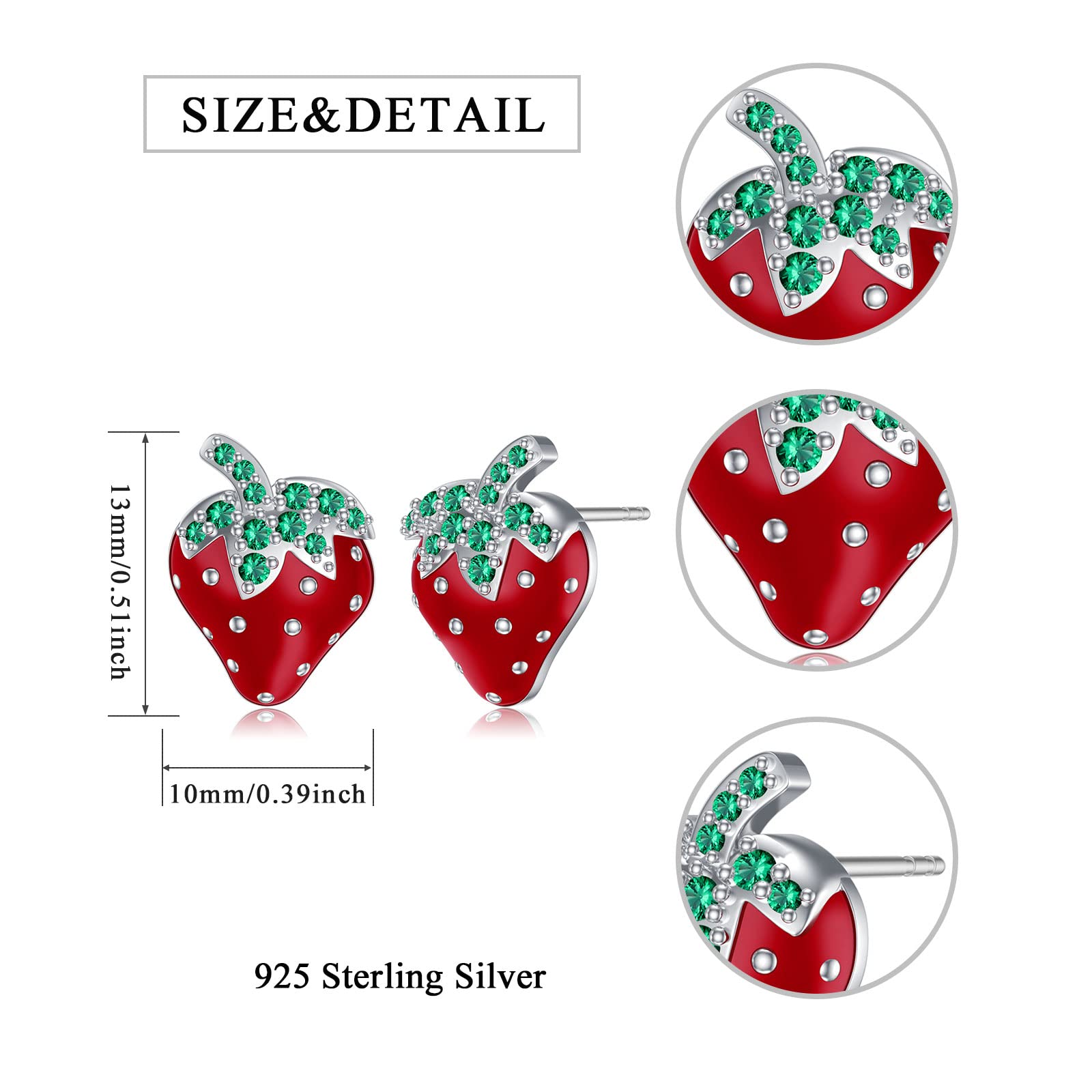 SHUSUKUE Strawberry Earrings Sterling Silver Strawberry Stud Earrings Hypoallergenic Earrings Jewelry Gifts for Women