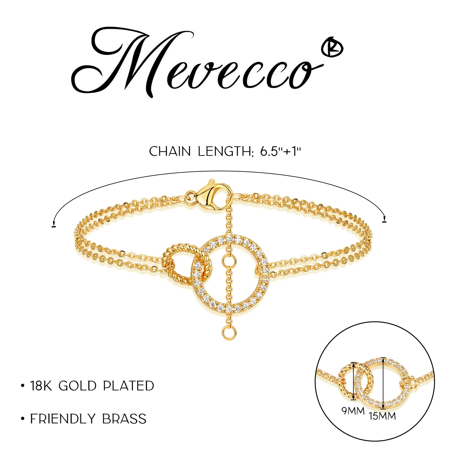 MEVECCO Women Gold Chain Bracelet, 18K Gold Plated Karma Adjustable Layered Bracelet Delicate Minimalist Handmade Bracelet for Women Jewelry