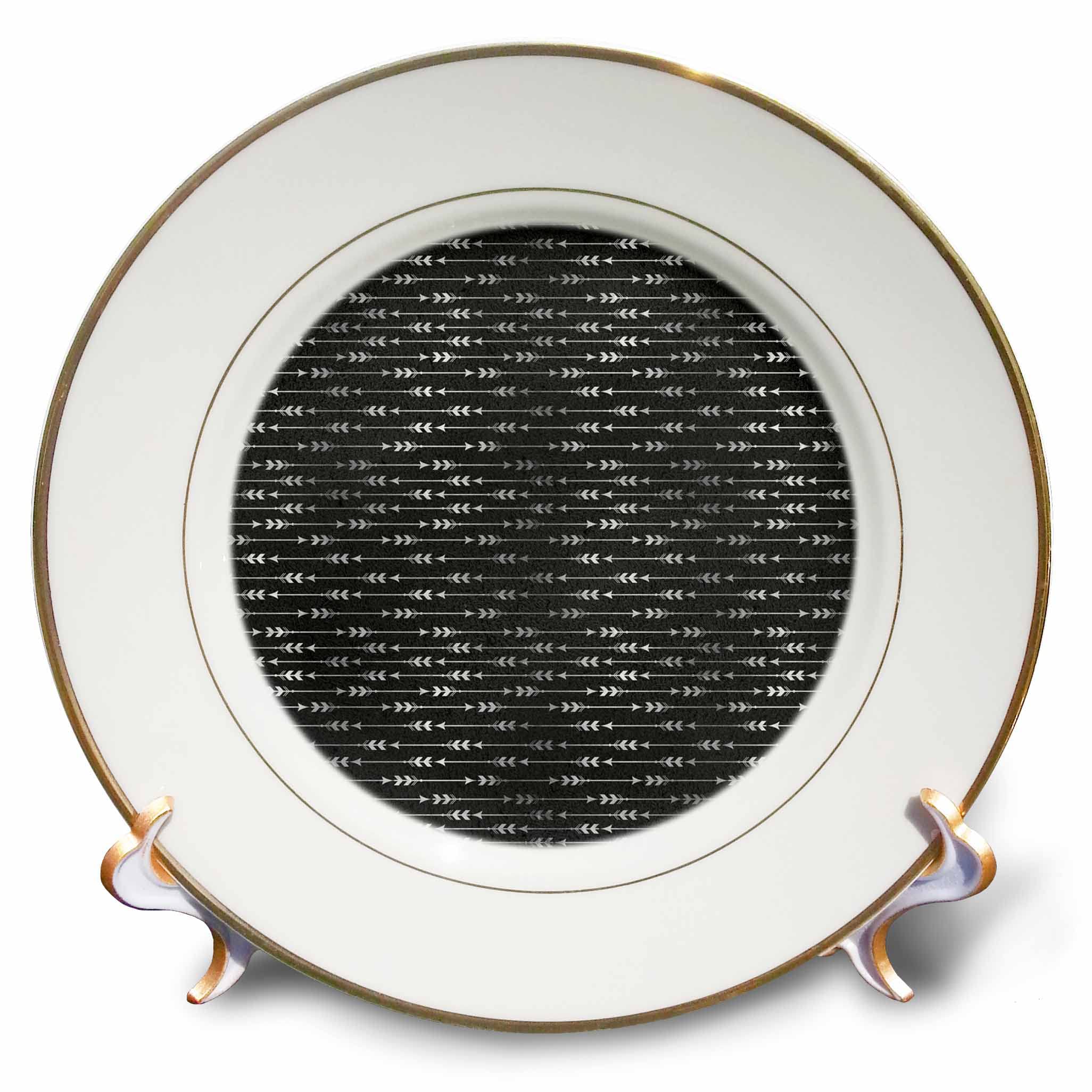 3dRose 8 inch Porcelain Plate - Black and Image Of Silver Arrow Pattern Patterns