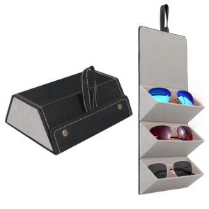 unaone sunglasses organizer case with 3 slot compartments for multiple glasses hanging organizer storage box travel glasses case storage portable sunglasses storage case for women men