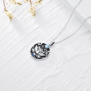 PROESS Lotus Evil Eye Necklace Sterling Silver Evil Eye Pendant Spiritual Protection Charm Moonstone Jewelry Moon Necklace for Women Men