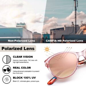 CARFIA Pink Mirrored Cateye Sunglasses for Women Polarized UV Protection, Handcrafted Acetate Frame with Embossed Wire Core