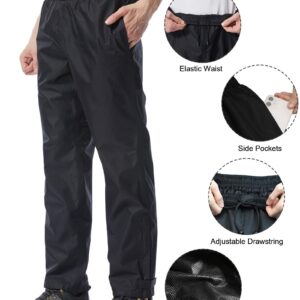 iCreek Men's Rain Pants Waterproof Over Pants Windproof Lightweight Hiking Pants Work Rain Outdoor for Golf, Fishing (Black, Small/28 Inseam)