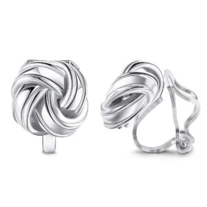 sllaiss 925 sterling silver clip on earrings for women 14k gold plated celtic knot non pierced earrings (silver)