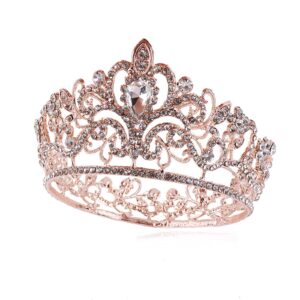 crown cake topper crystal quinceanera crown princess tiara for women and girls decoration for wedding birthday baby shower bride hair accessories (rose gold)