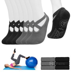 luckit yoga socks with grips for women non slip grip socks pilates socks fitness socks anti-skid socks for yoga, size 5~10 (6 pairs- black/gray)