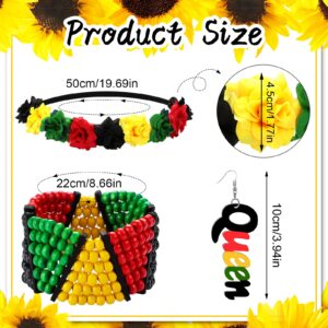 Hanaive 3 Pcs Jamaica African Jewelry Sets for Women Wood Dangle Earrings Jamaican Bracelets Stretchy Headband Accessories for Kids Girls