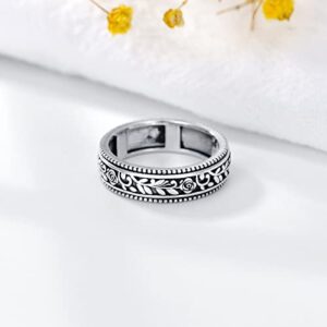 PROESS Rose Spinner Ring 925 Sterling Silver Fidget Anxiety Ring Thumb Ring Stress Relief Ring Rose Leaves Ring Jewelry Size 8 for Birthday Christmas for Women Men