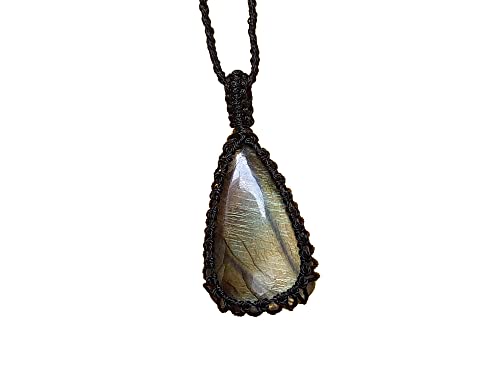 Natural Labradorite Macrame Pendant, Cord Wrapped Macrame Pendant, Bohemian Jewelry, Hand Wrapped Pendant