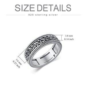 PROESS Rose Spinner Ring 925 Sterling Silver Fidget Anxiety Ring Thumb Ring Stress Relief Ring Rose Leaves Ring Jewelry Size 8 for Birthday Christmas for Women Men