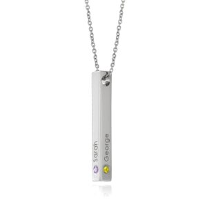 myka - personalized vertical 3d bar necklace with birthstones & up to 4 inscriptions / engrave any name / sterling silver, gold plated, rose gold plated, gold vermeil / jewelry for women, her / gift