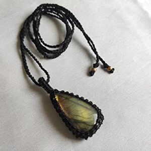 Natural Labradorite Macrame Pendant, Cord Wrapped Macrame Pendant, Bohemian Jewelry, Hand Wrapped Pendant