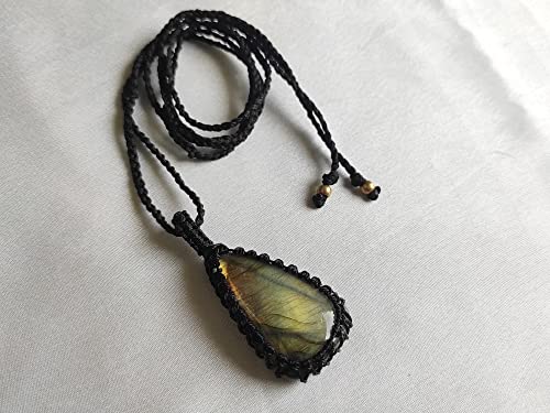 Natural Labradorite Macrame Pendant, Cord Wrapped Macrame Pendant, Bohemian Jewelry, Hand Wrapped Pendant